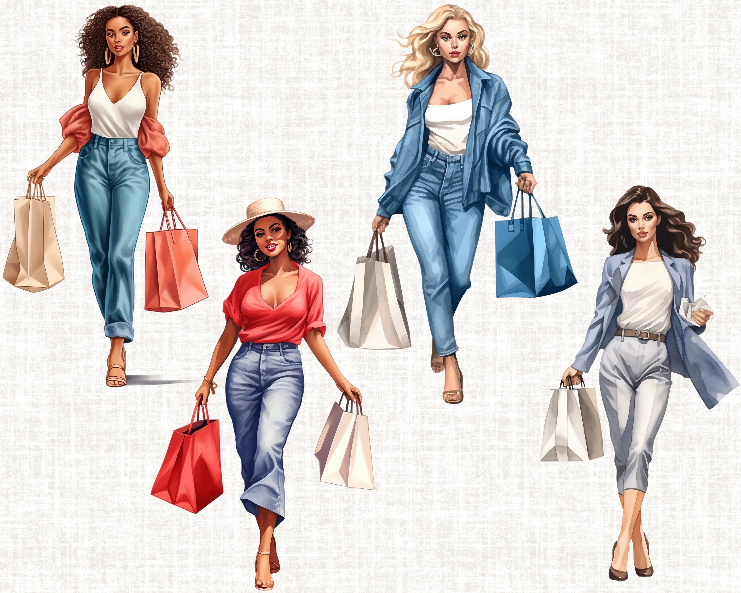 Shopping Girl Clipart Shopping Lady Graphics Shopping - Etsy