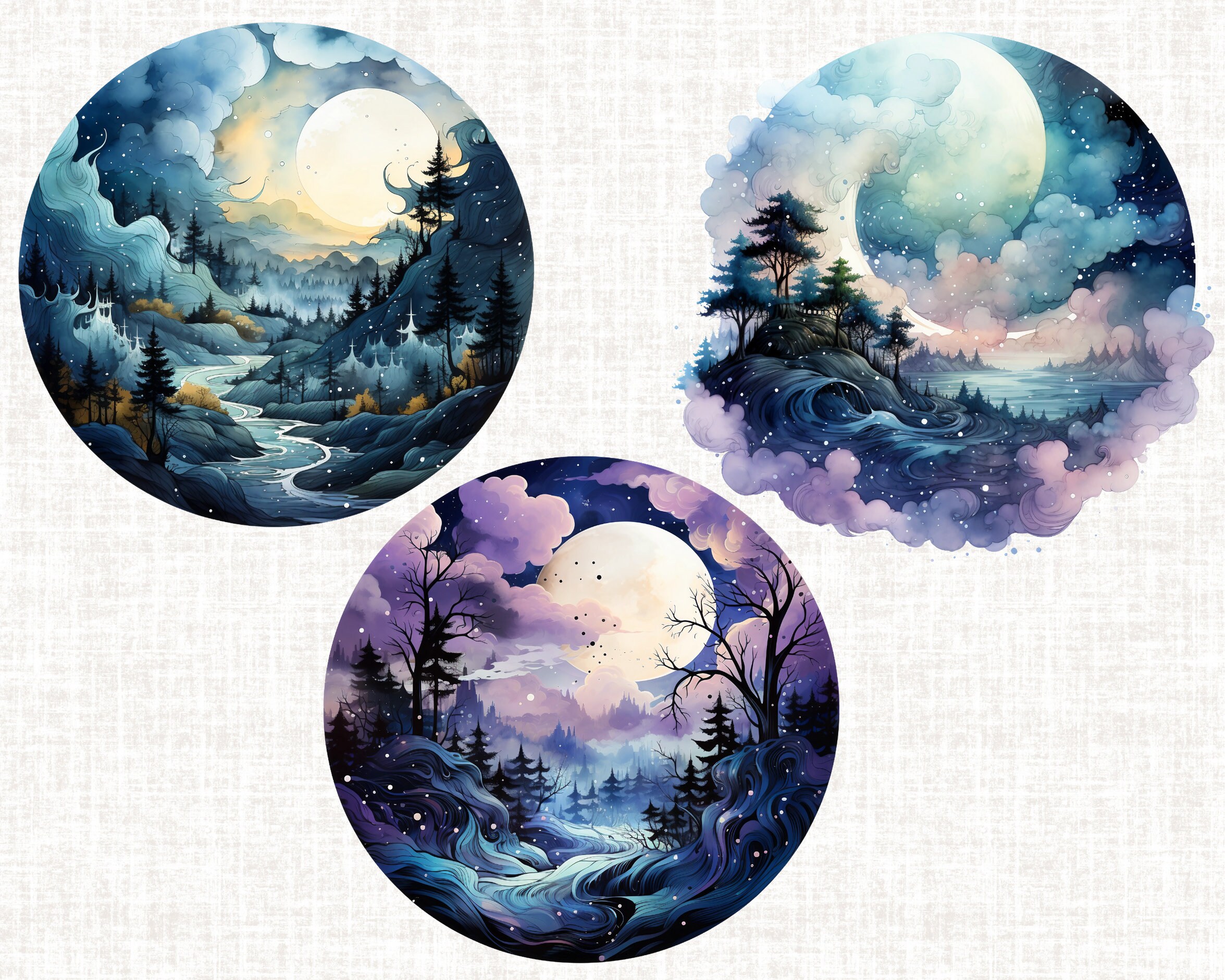 Mystical Moon Clipart Bundle Night Sky Illustration - Etsy