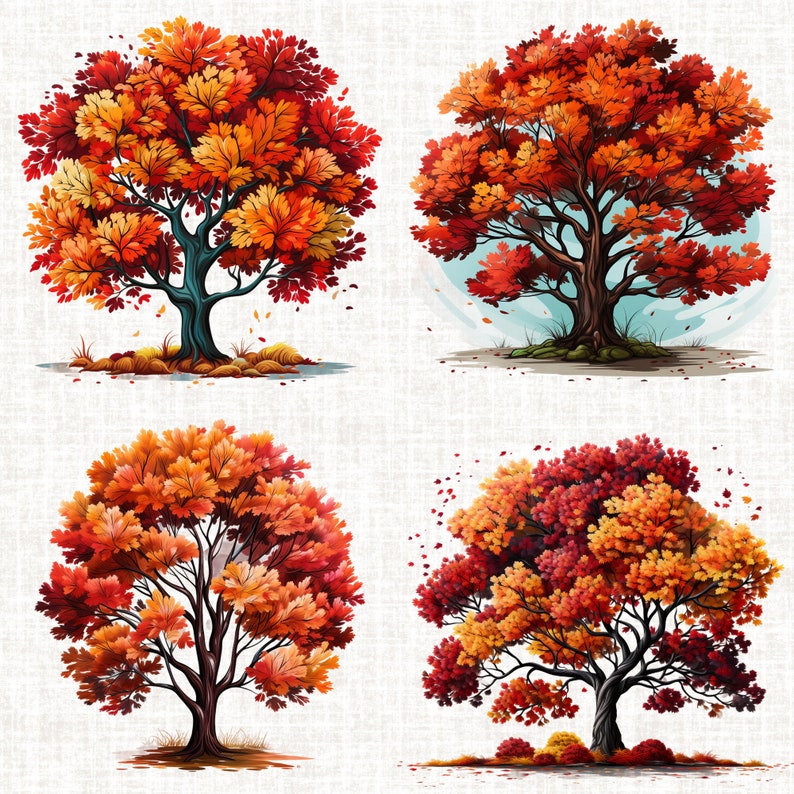 Autumn Tree Clipart Fall Tree Graphics Fall Leaves - Etsy