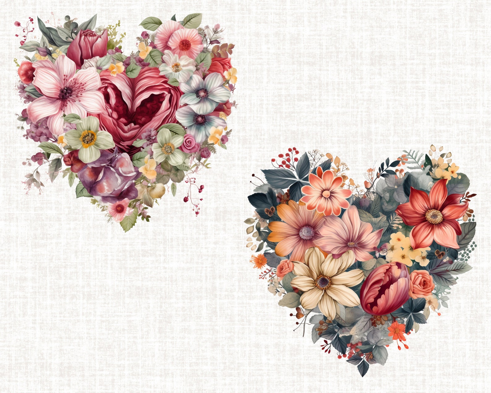 Watercolor Floral Heart Clipart Vintage Floral Clipart - Etsy