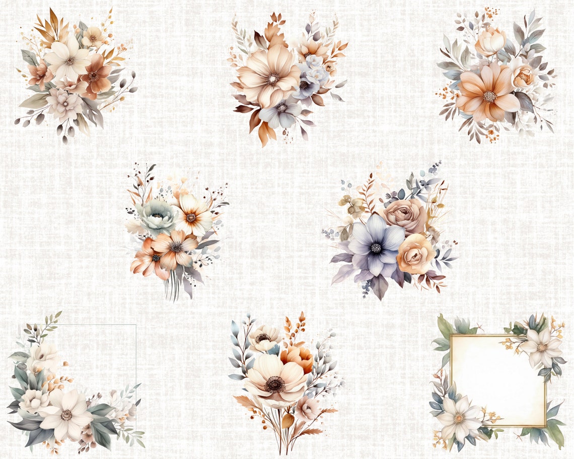 White Wedding Flowers Clipart Watercolor Flowers in Delicate - Etsy