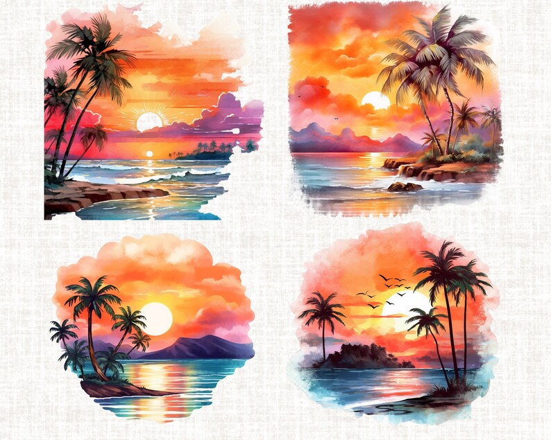 Watercolor Beach Sunset Clipart Bundle Watercolor Ocean - Etsy