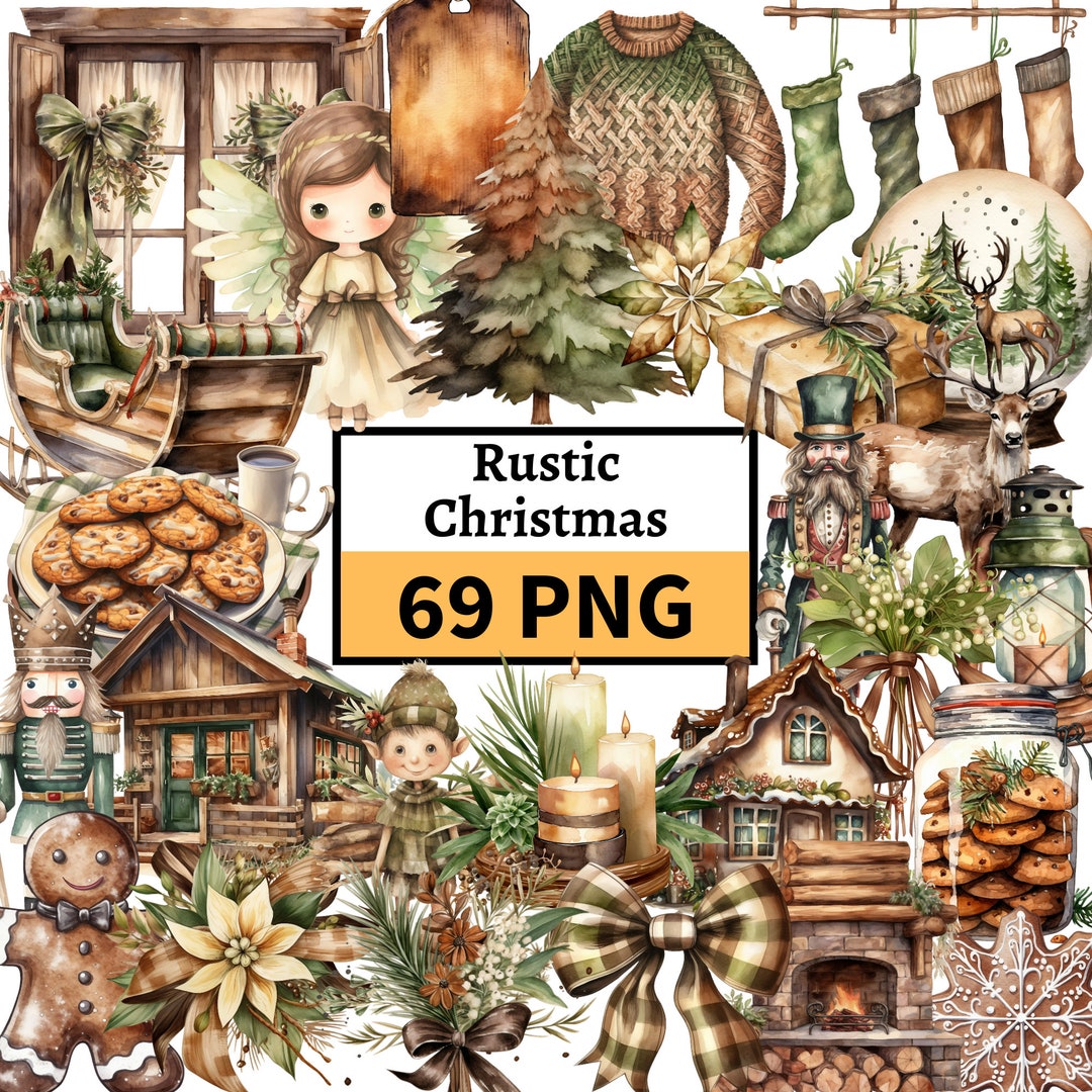 Rustic Christmas Bundle, Natural Christmas Clipart Bundle, Cozy ...