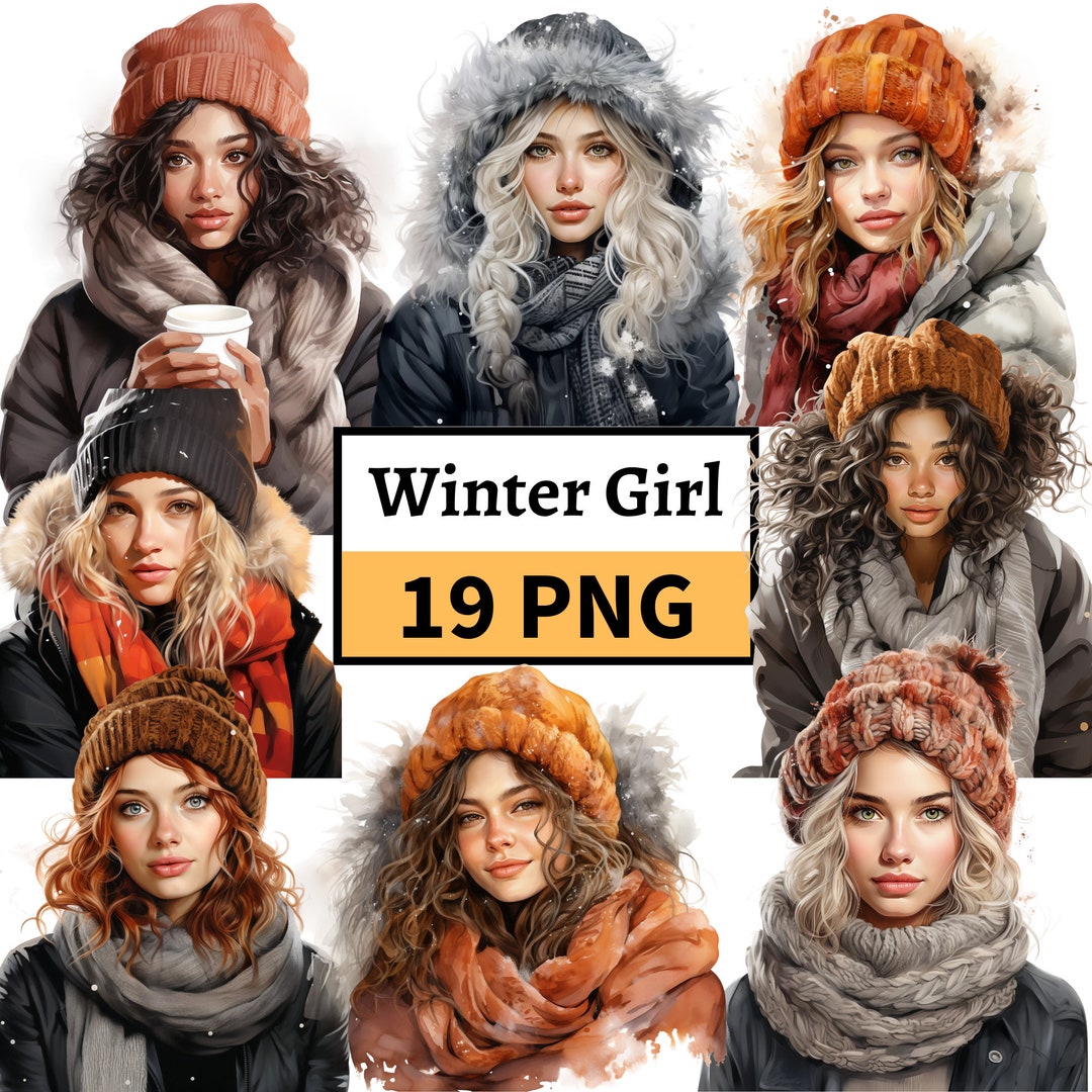 Winter Girl Clipart Bundle, Cozy Winter Clipart, Watercolor Winter Time ...