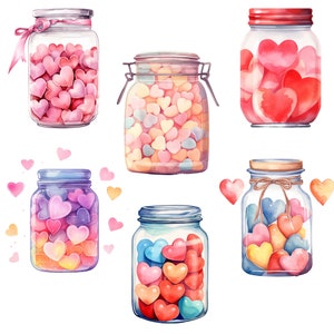 Love Jar Clipart Bundle, Watercolor Valentine Clipart Valentine Hearts ...