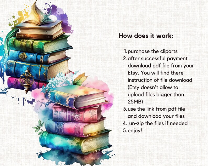 Watercolor Fantasy Books Clipart Book Bundle PNG Magic Books - Etsy
