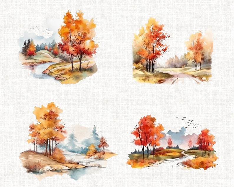 Autumn Landscape Clipart Fall Scenery Clipart Bundle - Etsy