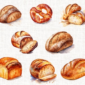 Watercolor Bread Clipart, Bakery Clipart, Bread Basket, French Baguette ...