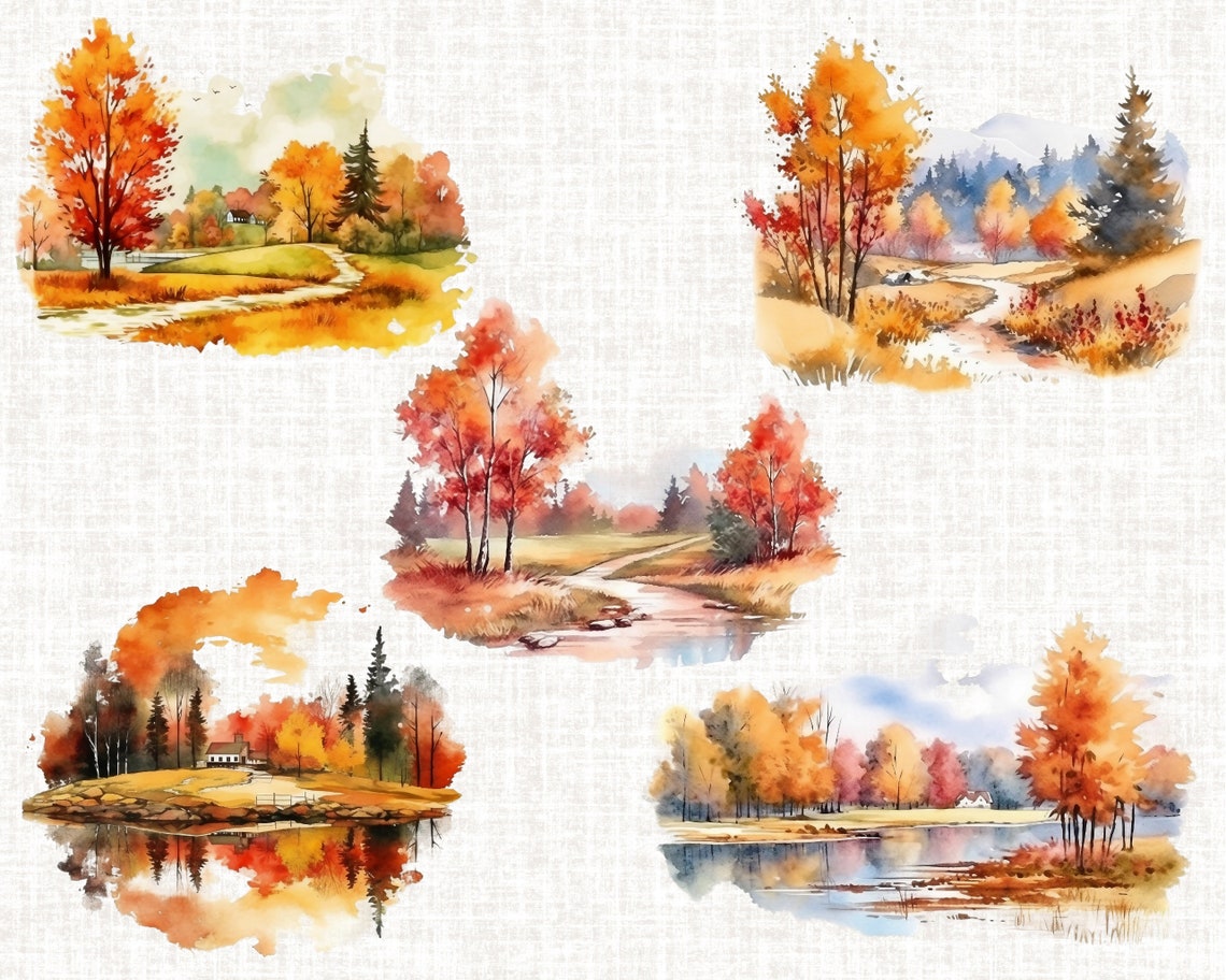 Autumn Landscape Clipart Fall Scenery Clipart Bundle - Etsy