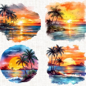 Watercolor Beach Sunset Clipart Bundle, Watercolor Ocean Sunset Png ...