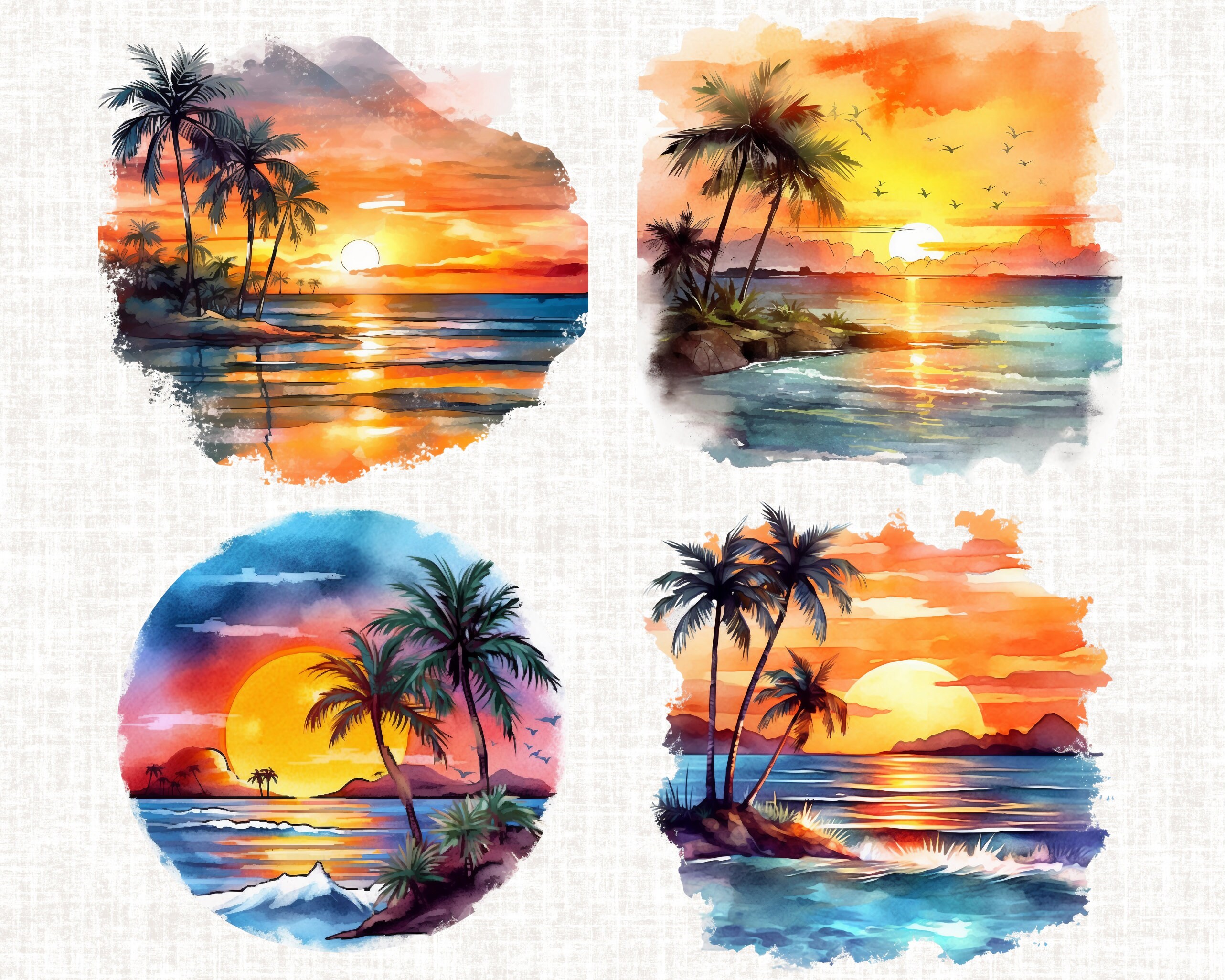 Watercolor Beach Sunset Clipart Bundle Watercolor Ocean - Etsy