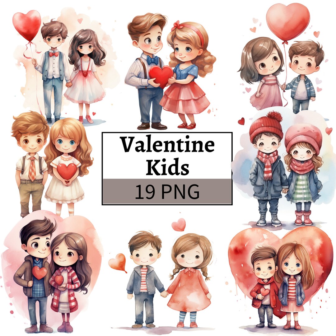 Valentine Kids Clipart Bundle Cute Children Love Graphics Be My ...