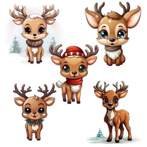 Cute Reindeer Clipart Bundle, Watercolor Christmas Graphics, Cozy ...