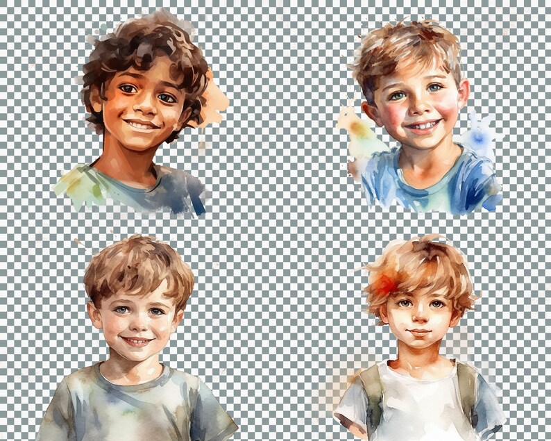 Cute Boy Clipart Watercolor Boys PNG Cute Kids Clipart Boy - Etsy