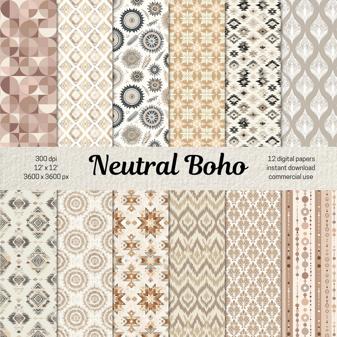 Boho Digital Papers, Bohemian Seamless Pattern for Scrapbooking Junk ...
