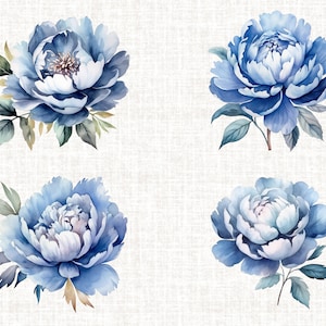 Dusty Blue Peonies Clipart, Dusty Blue Flowers PNG, Watercolor Blue ...