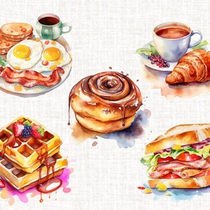 Watercolor Breakfast Clipart, Breakfast Food Clipart, Pancakes Clipart ...