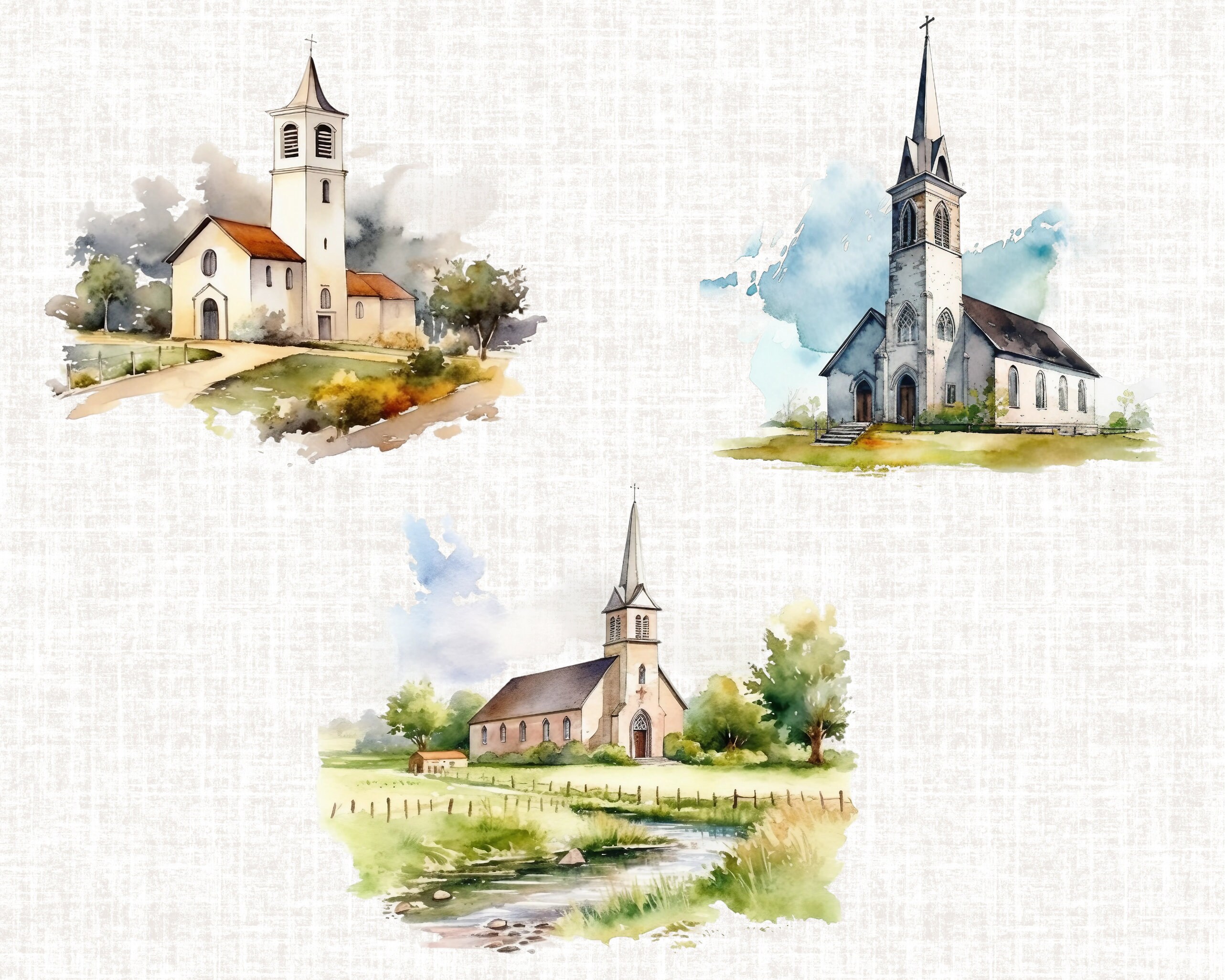 Countryside Church Clipart Church Clipart Bundle Catolic - Etsy