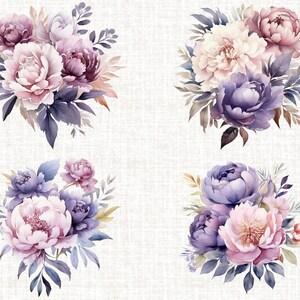 Purple Peonies Clipart Bundle, Dusty Purple Flowers PNG, Purple and ...