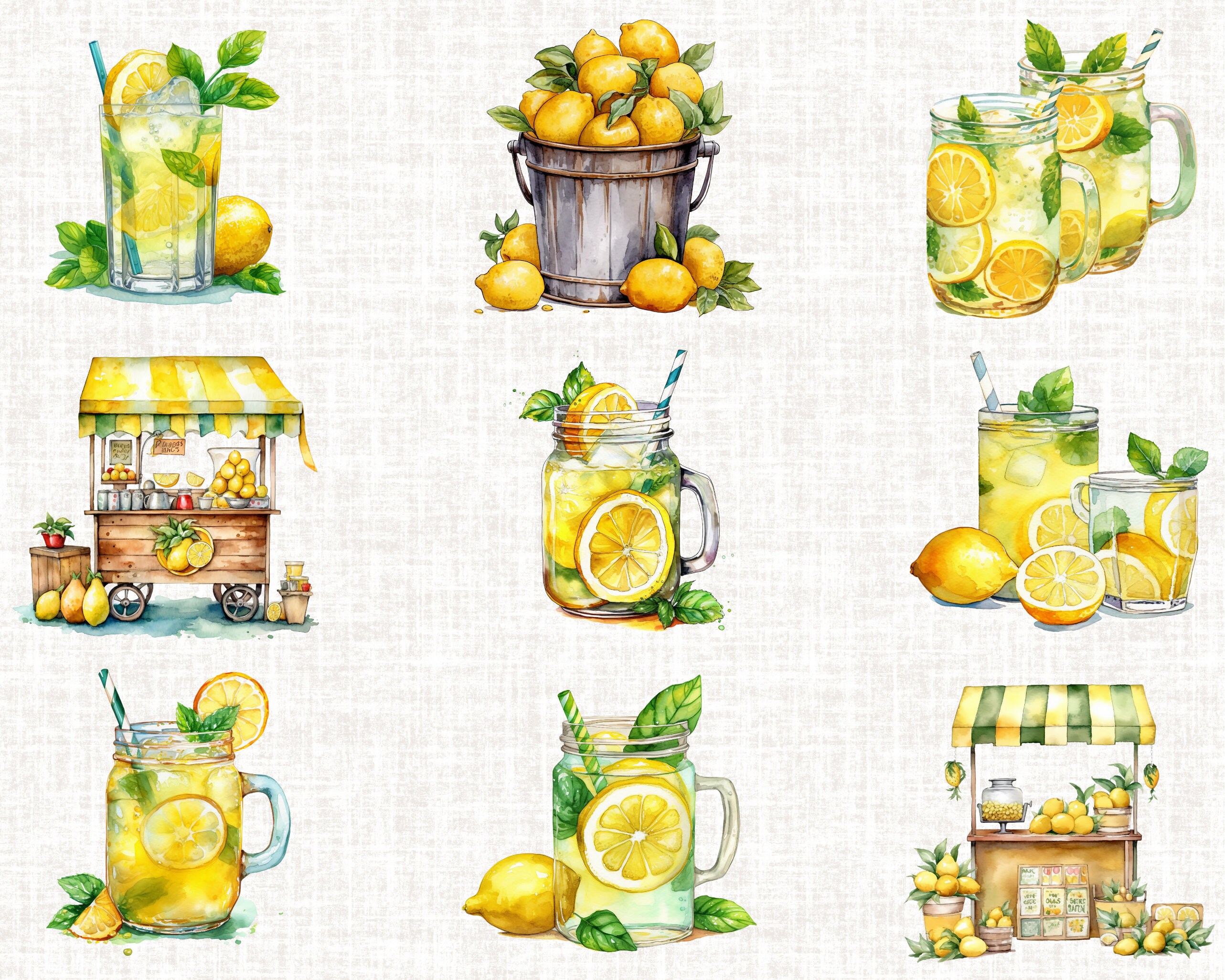 Watercolor Lemon Clipart Bundle Lemon-themed PNG - Etsy