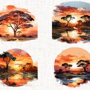 African Sunset Clipart, African Lanscape Clipart Bundle, Watercolor ...