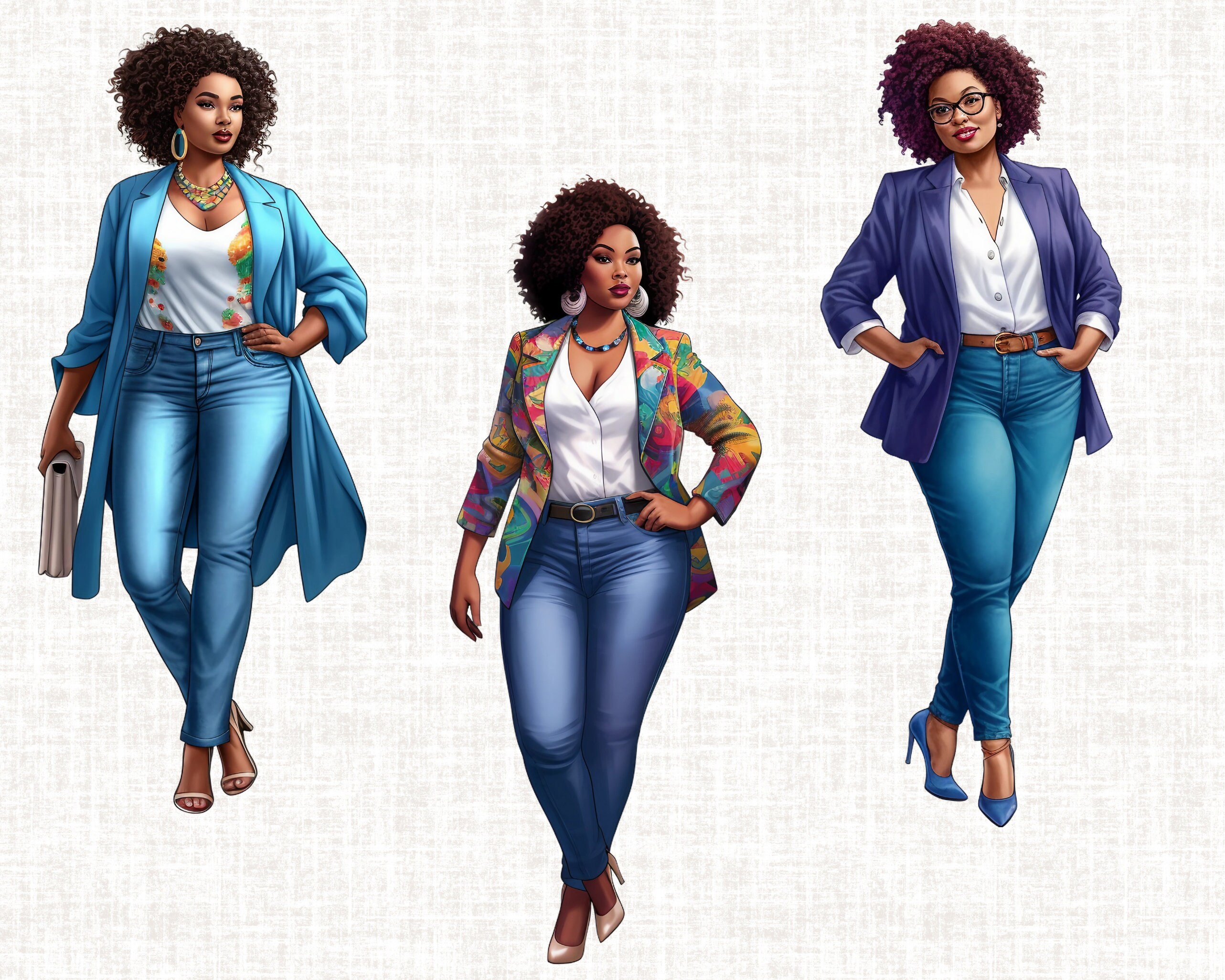 Denim Girl Clipart Curvy Girl Clipart Fashion Girl PNG - Etsy