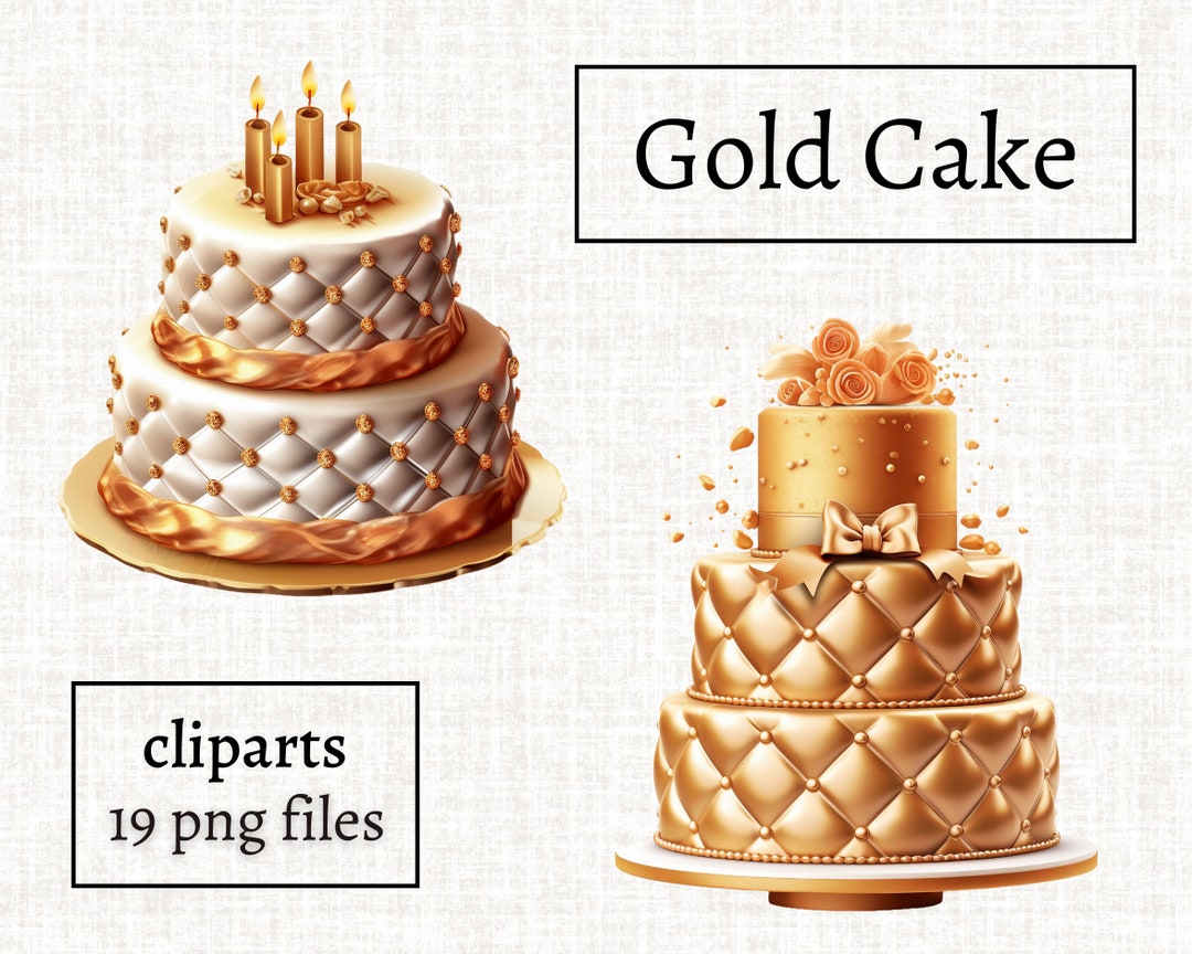 Golden Cake Clipart, Wedding Cake PNG Bundle, Luxury Cake Illustration ...