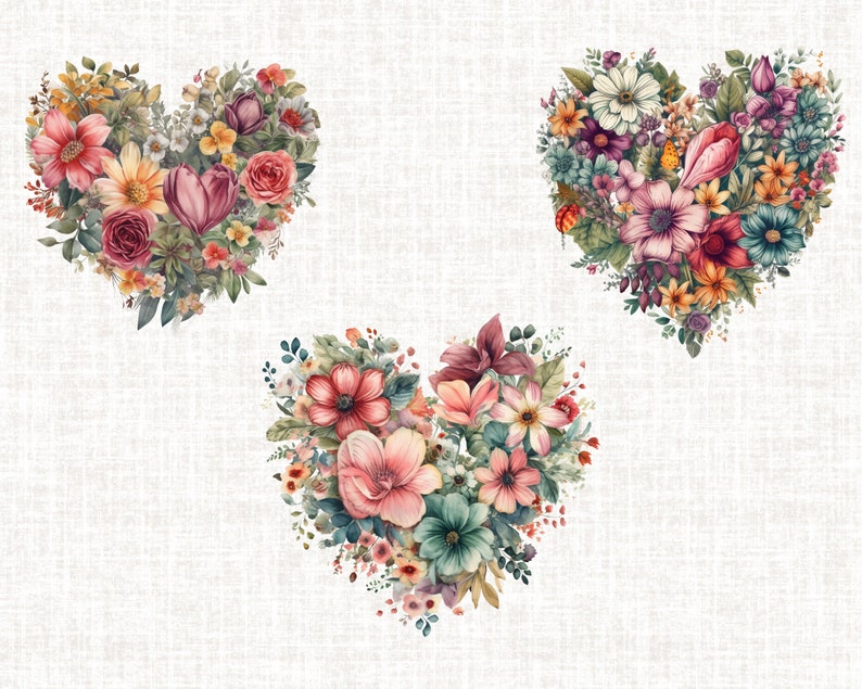 Watercolor Floral Heart Clipart Vintage Floral Clipart - Etsy