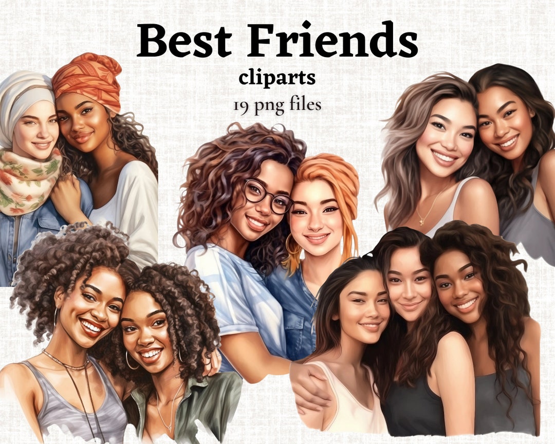 Best Friends Clipart, Female Friends Clipart Bundle, BFF Clipart Set ...