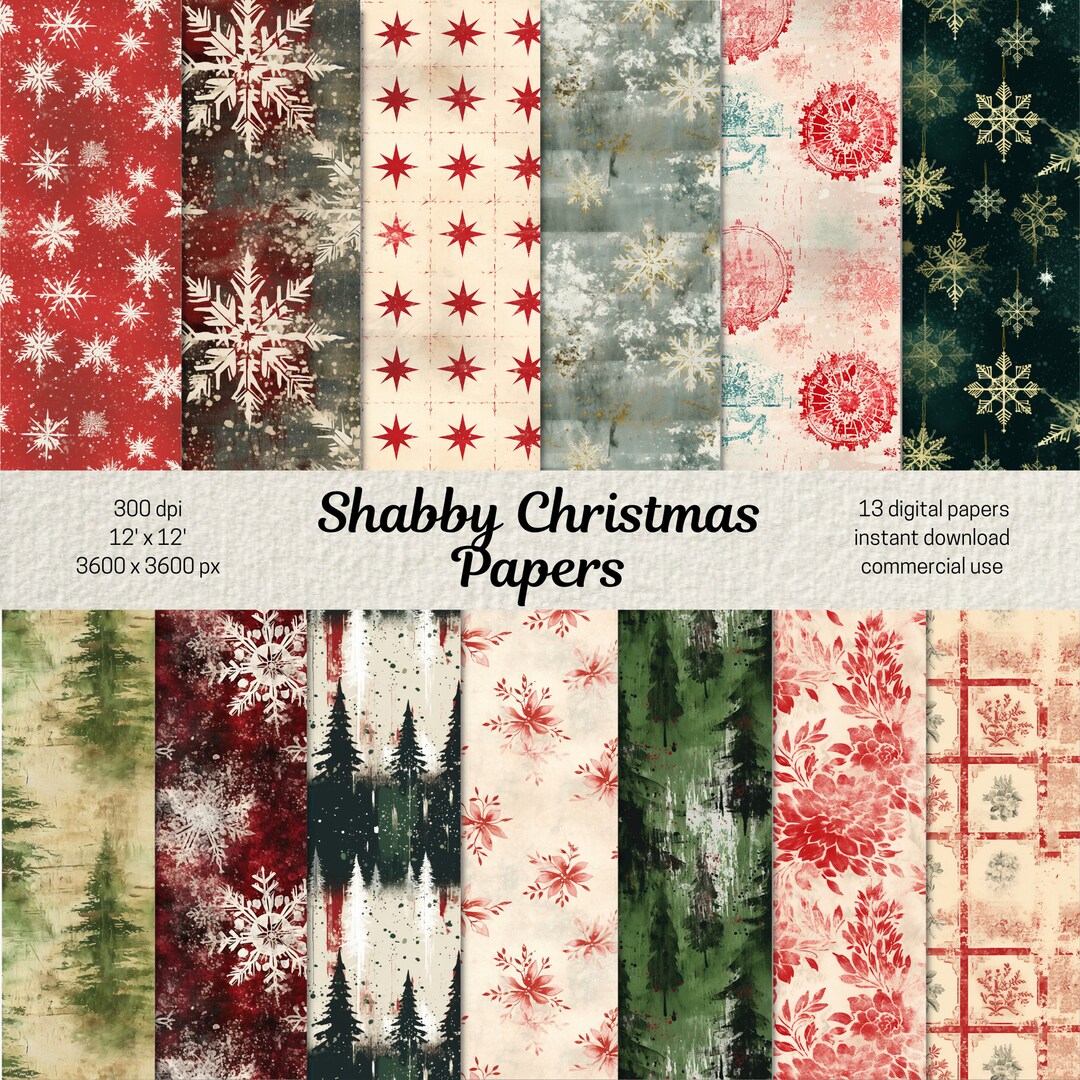Christmas Paper, Shabby Christmas Patterns, Distressed Christmas ...