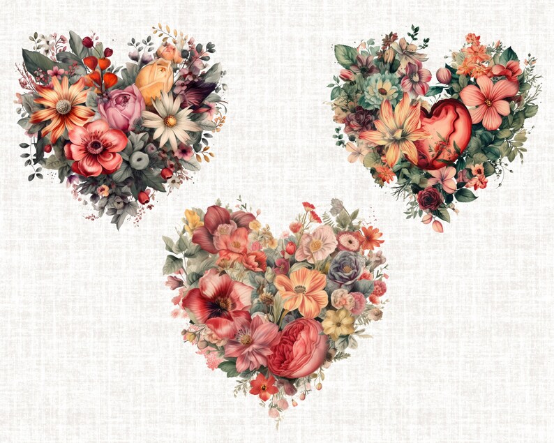 Watercolor Floral Heart Clipart Vintage Floral Clipart - Etsy