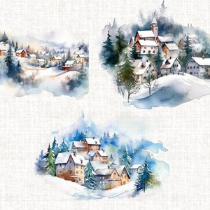 Winter Wonderland Clipart, Watercolor Winter Clipart, Winter Village ...