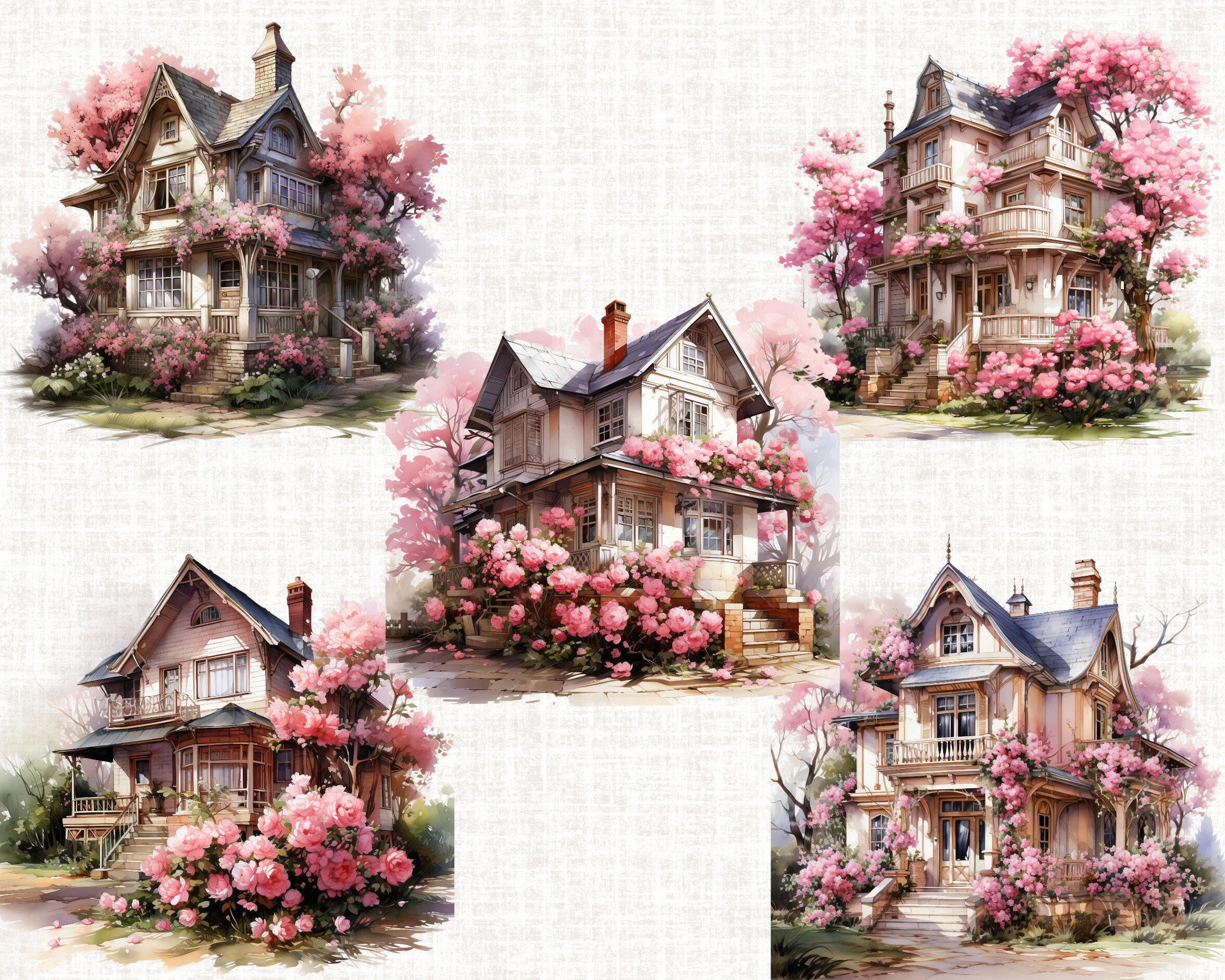 Rose House Clipart Watercolor Rose House PNG Romantic House - Etsy