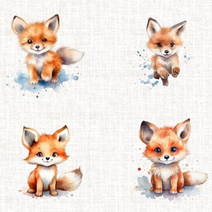 Baby Fox Clipart Bundle, Watercolor Fox Illustration, Cute Woodland ...