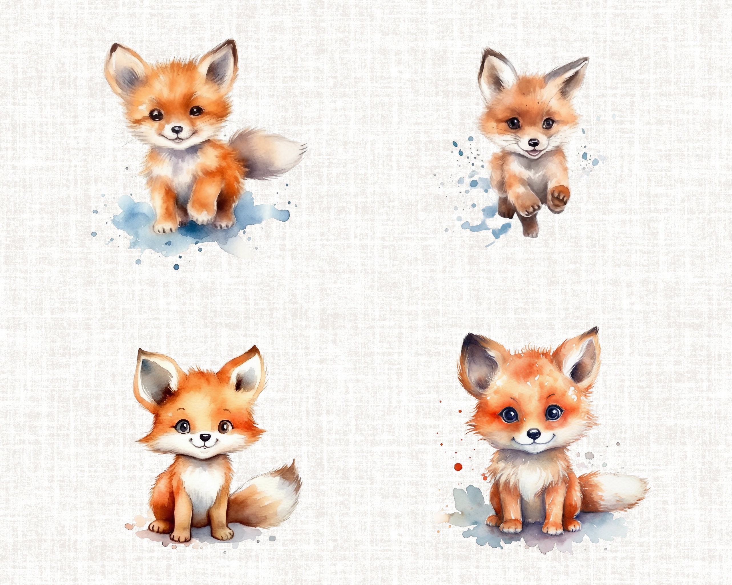 Baby Fox Clipart Bundle Watercolor Fox Illustration Cute - Etsy