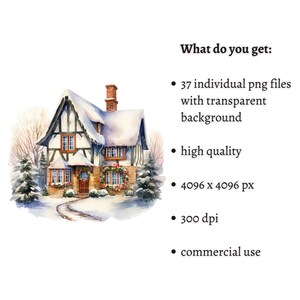 Christmas Houses Clipart, Christmas House PNG Bundle, Watercolor Winter ...