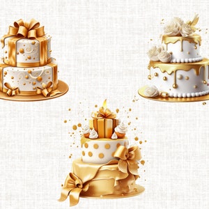 Golden Cake Clipart, Wedding Cake PNG Bundle, Luxury Cake Illustration ...