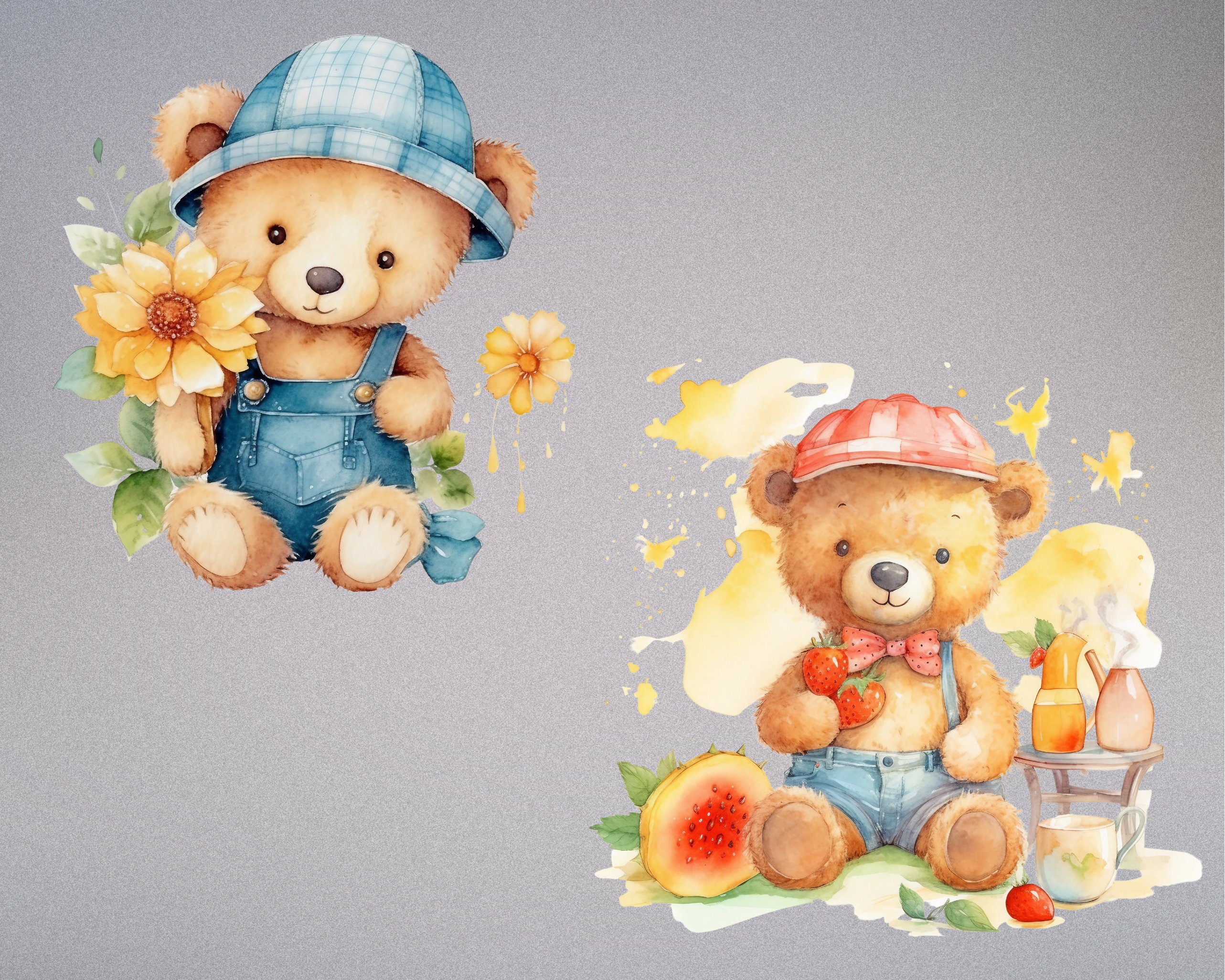 Watercolor Teddy Bear Clipart Cute Teddy Bear Illustrations - Etsy