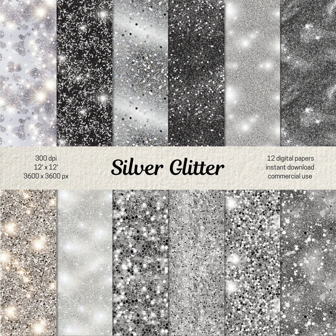 Silver Glitter Digital Paper, Luxury Silver Scrapbook Papers, Seamless ...