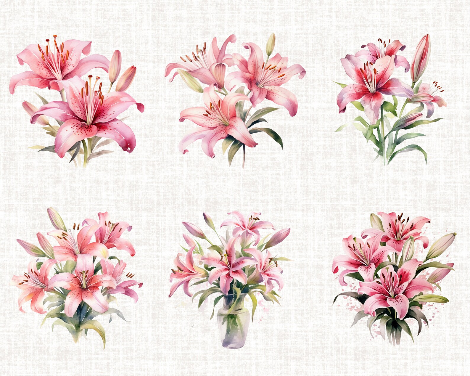 Pink Lily Clipart, Watercolor Tiger Lily Clipart Bundle, Pink Lilies ...