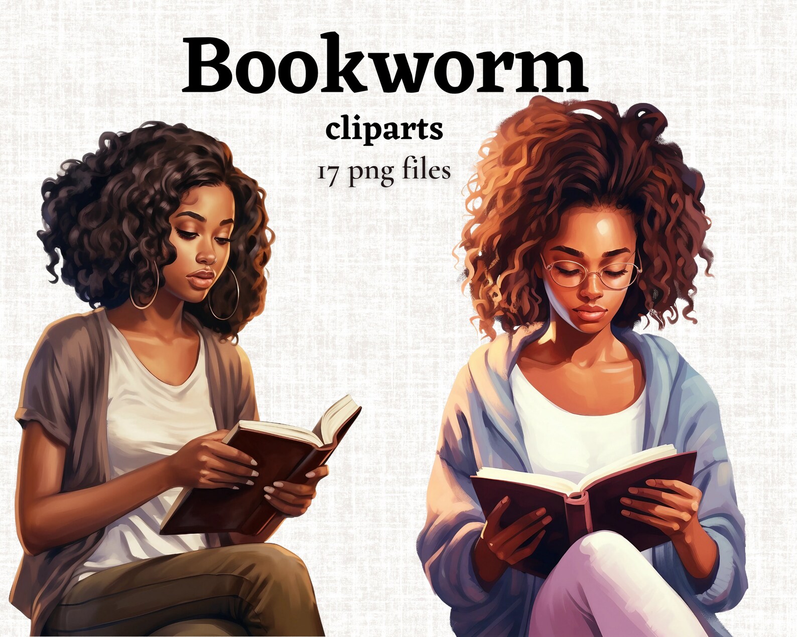 Bookworm Black Girl Clipart Book Lover Clipart Reading a - Etsy