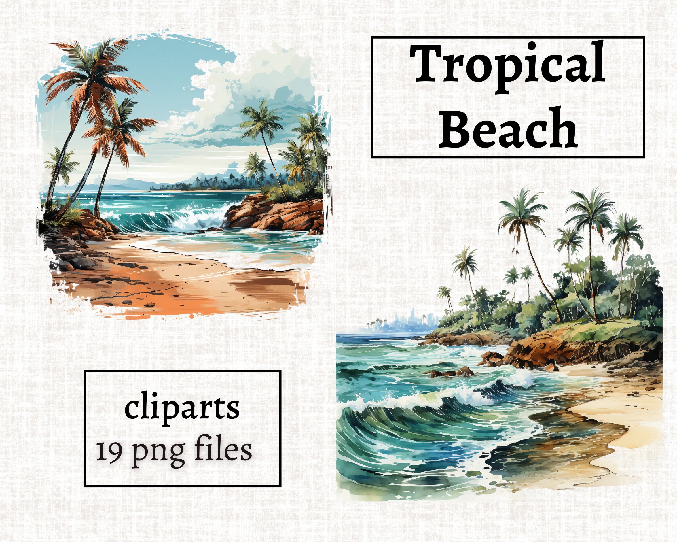 Tropical Beach Clipart Watercolor Beach Clipart Bundle - Etsy