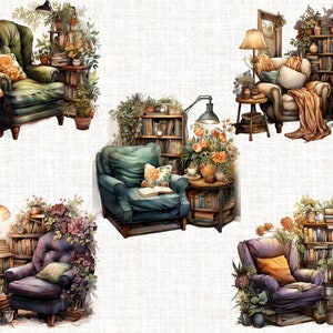 Cottagecore Book Nook Clipart, Cozy Home Library Clipart Bundle, Book ...
