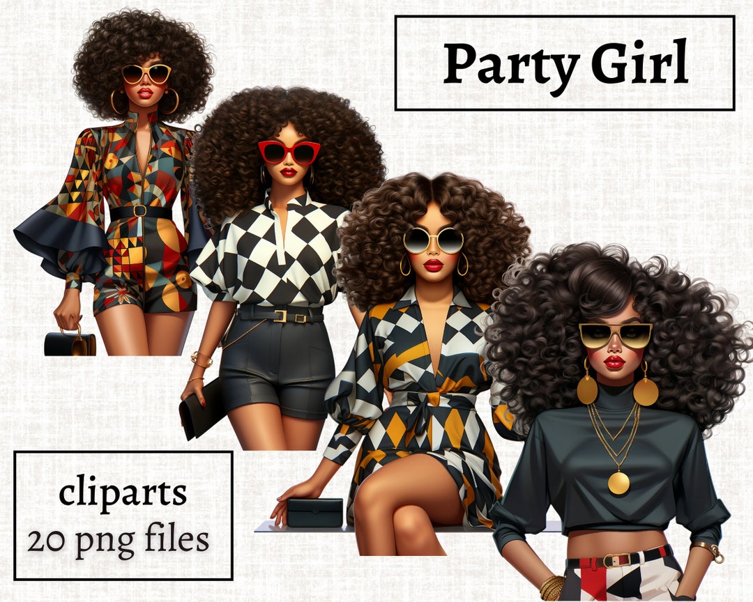 Fashion Girl Clipart Bundle, Fashion Clipart, Afro Hair PNG, Afro Girl ...