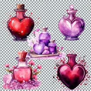 Love Potion Clipart Bundle Watercolor Valentines Day Clipart Valentine ...