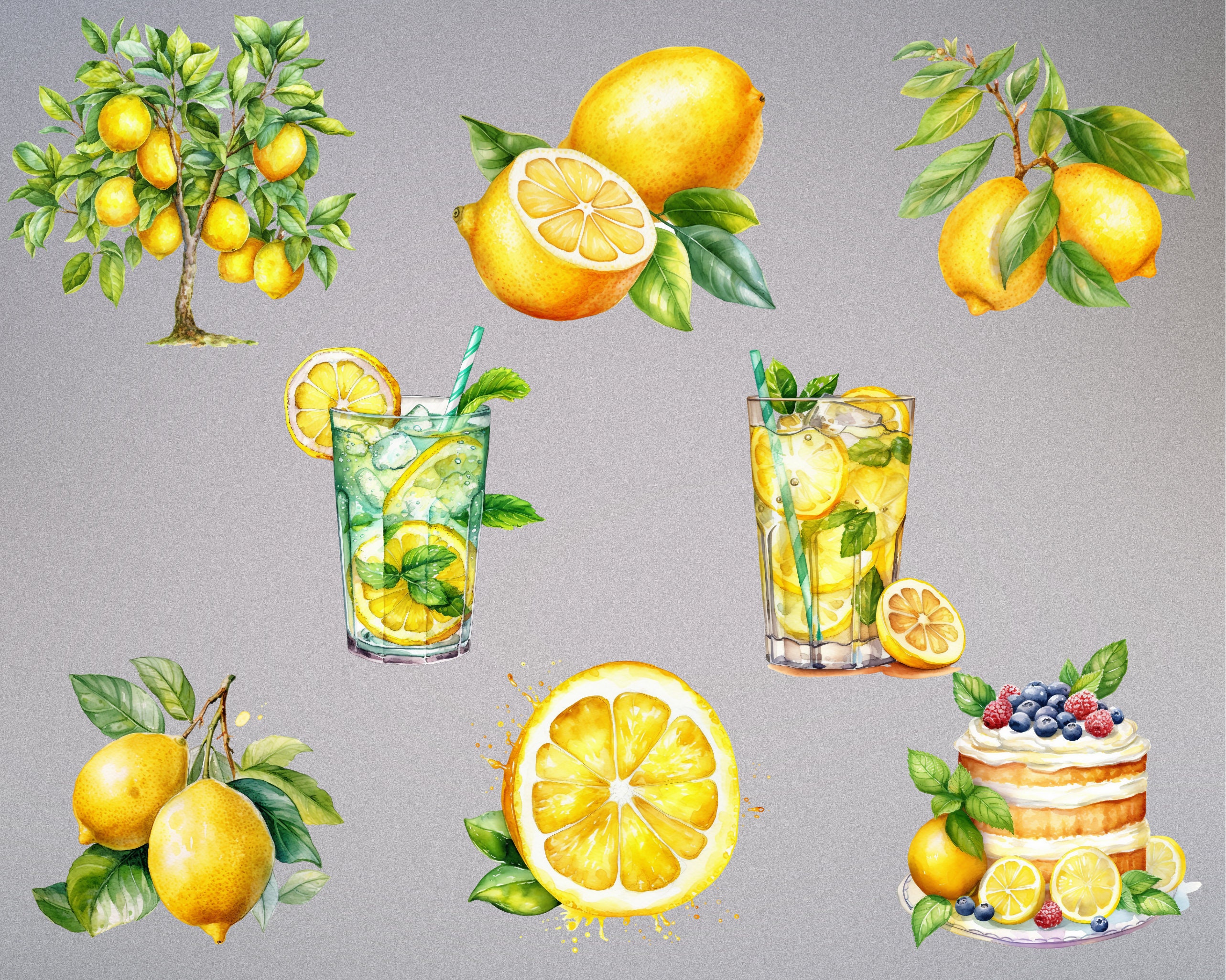 Watercolor Lemon Clipart Bundle Lemon-themed PNG - Etsy