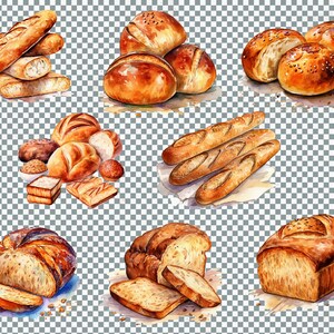 Watercolor Bread Clipart, Bakery Clipart, Bread Basket, French Baguette ...