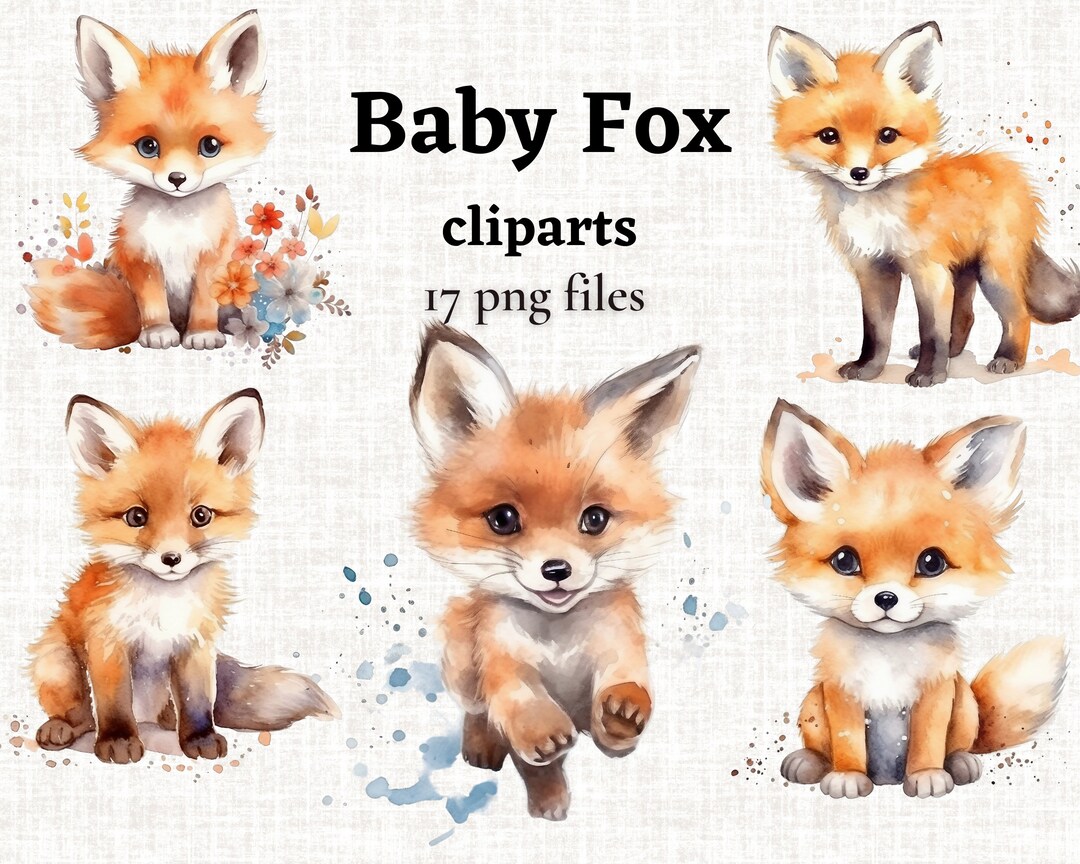 Baby Fox Clipart Bundle, Watercolor Fox Illustration, Cute Woodland ...