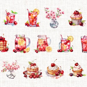 Watercolor Cherry Clipart Bundle Cherry-themed PNG Illustrations High ...