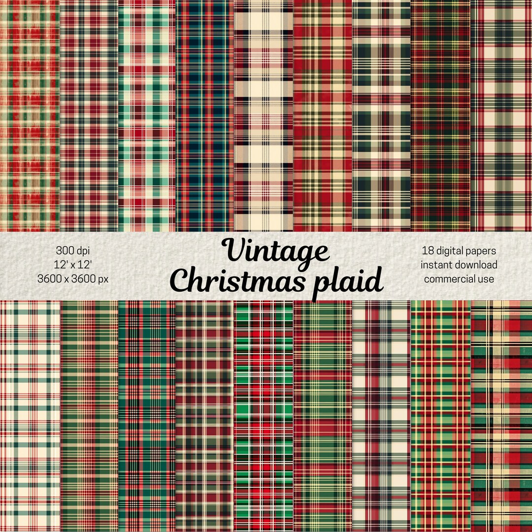 Vintage Christmas Plaid Digital Paper, Christmas Checkered Background ...